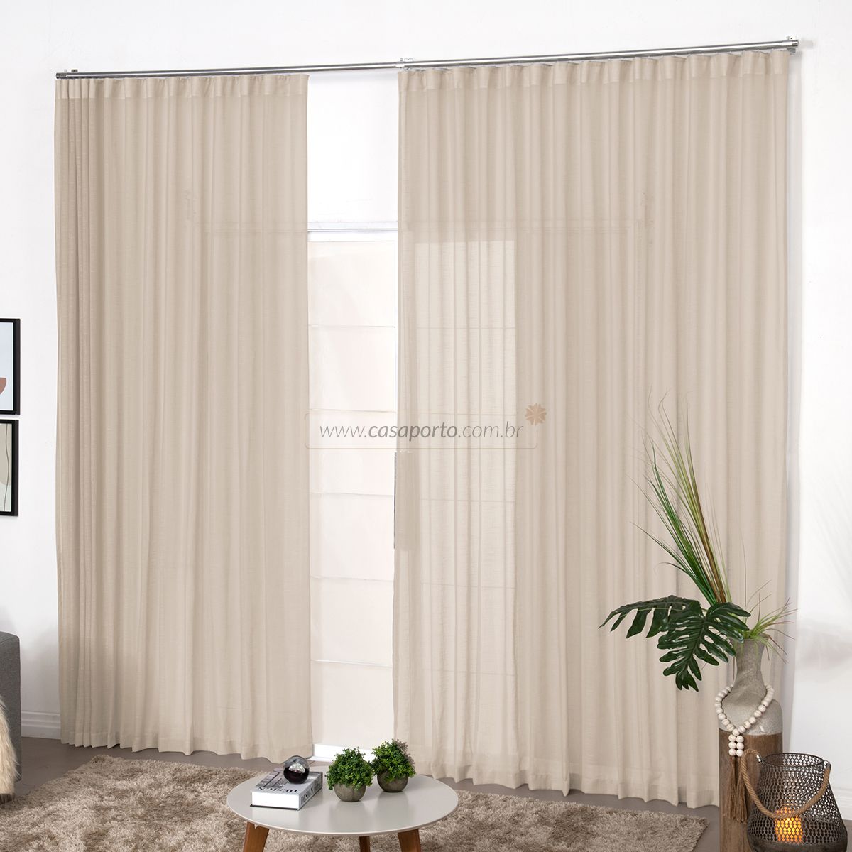 Cortina Wave para Trilho Suíço 1,50m de Linho Gaze Areia | Casa Porto