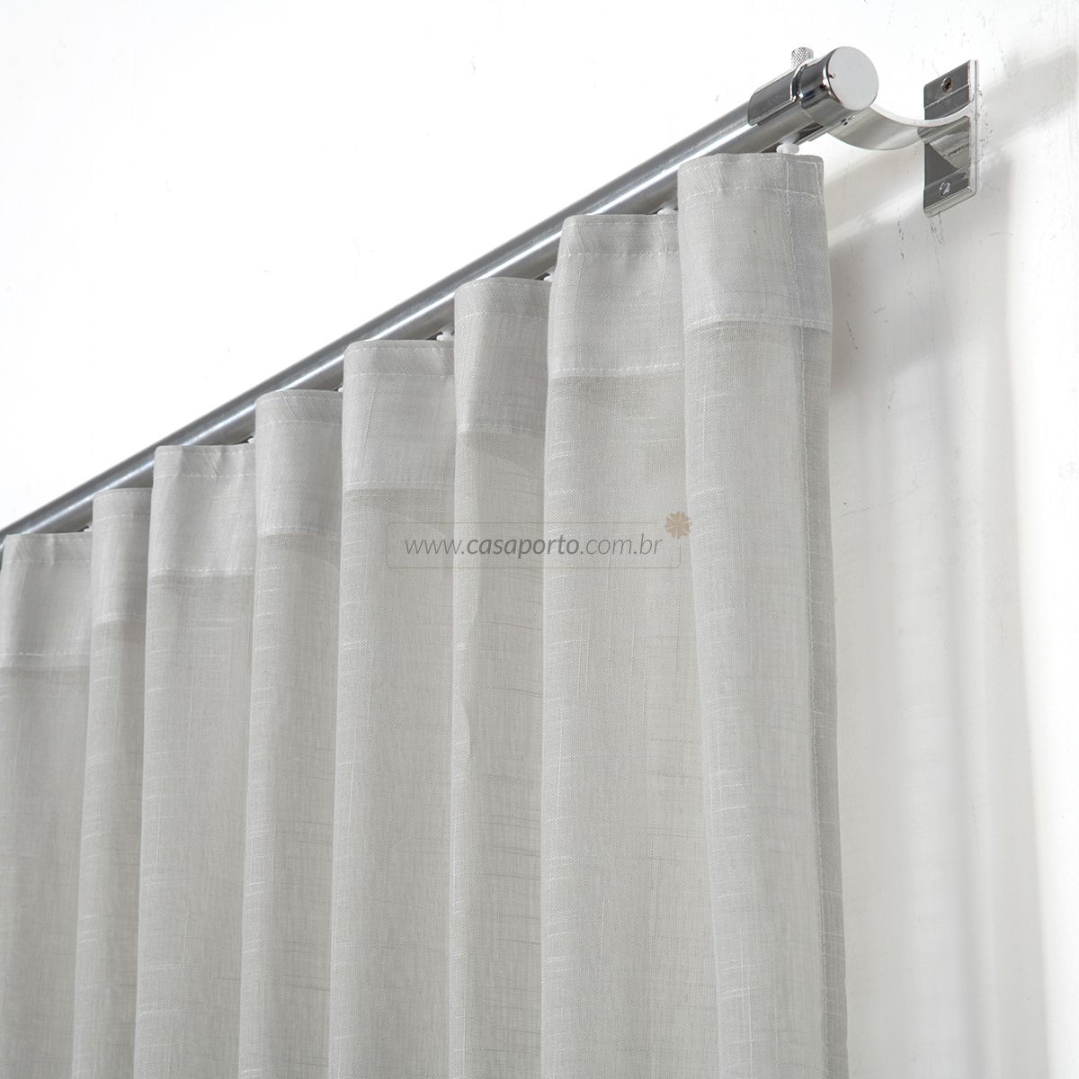 Cortina Wave para Trilho Suíço 2,50m de Linho Gaze Cinza | Casa Porto