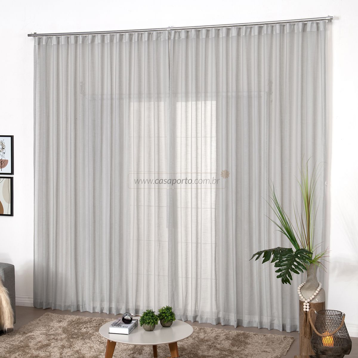 Cortina Wave para Trilho Suíço 2,50m de Linho Gaze Cinza | Casa Porto