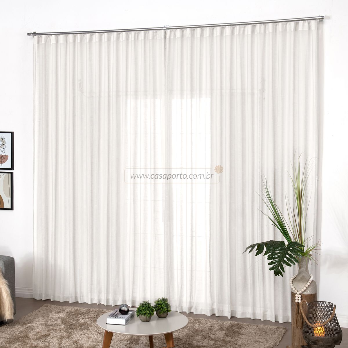 Cortina Wave para Trilho Suíço 4,00m de Linho Gaze Off White | Casa Porto