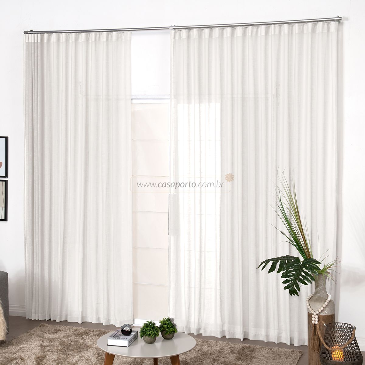 Cortina Wave para Trilho Suíço 4,00m de Linho Gaze Off White | Casa Porto